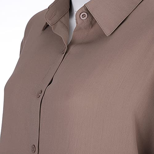 Women Maxi Dress Cotton Linen Loose Button Down Shirt Dress Turn-Down Neck Pockets Solid Color Long Dress