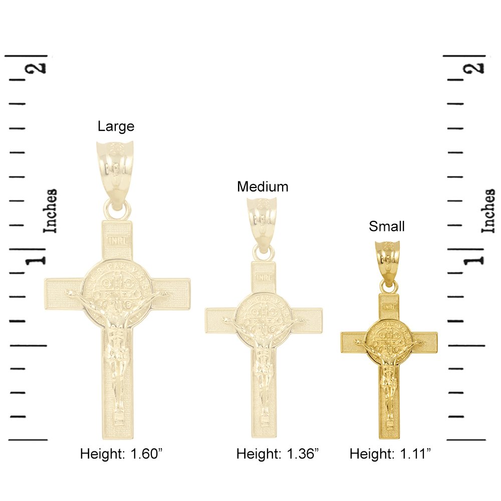 Solid 10k Yellow Gold St. Benedict Crucifix Cross Charm Pendant (1.10")