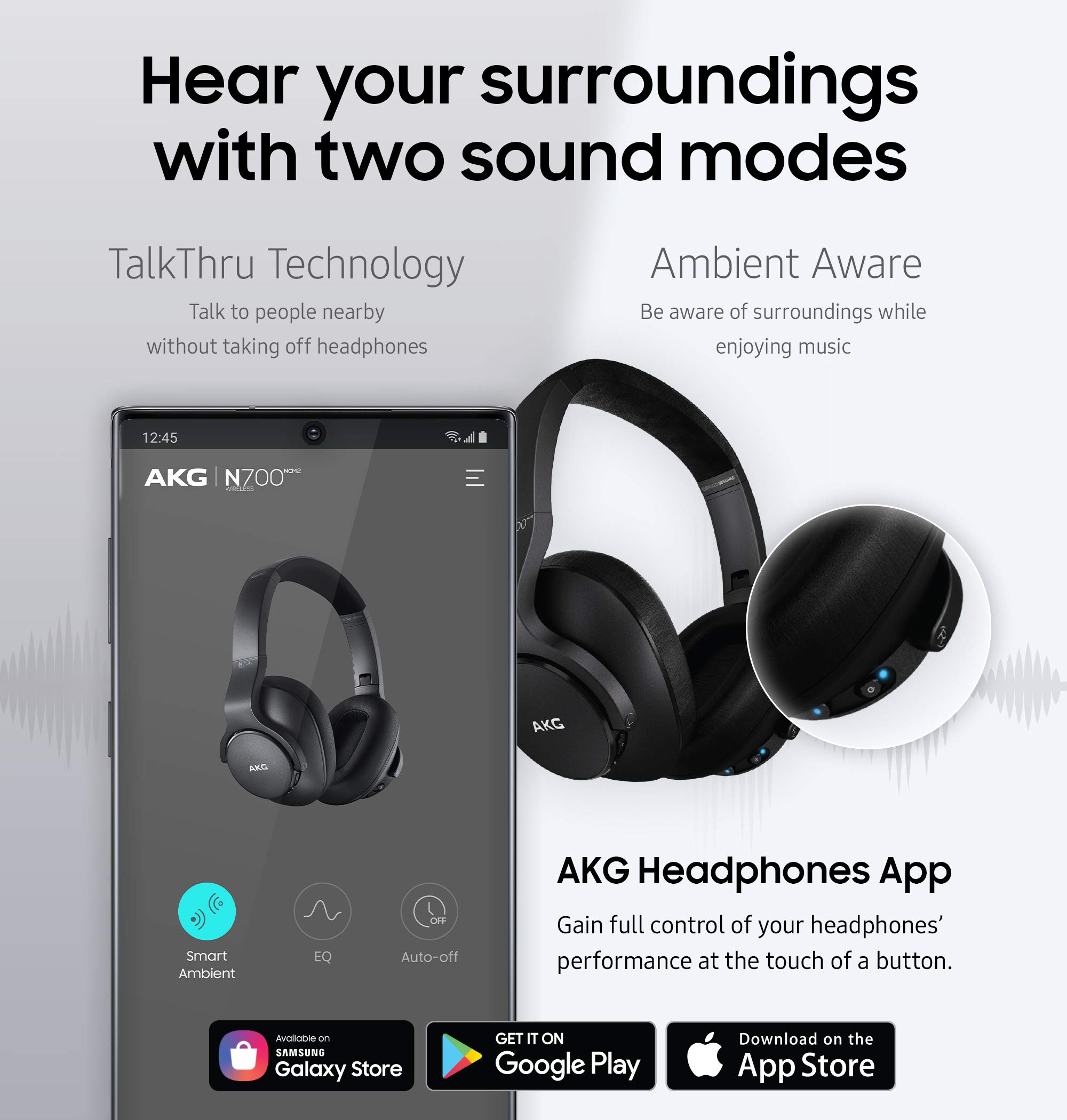 SAMSUNG AKG (A Samsung Brand) N700NC M2 Over-Ear Foldable Wireless Headphones, Active Noise Cancelling Headphones - Black (US Version), 2.6, Model:GP-N700HAHCIWA