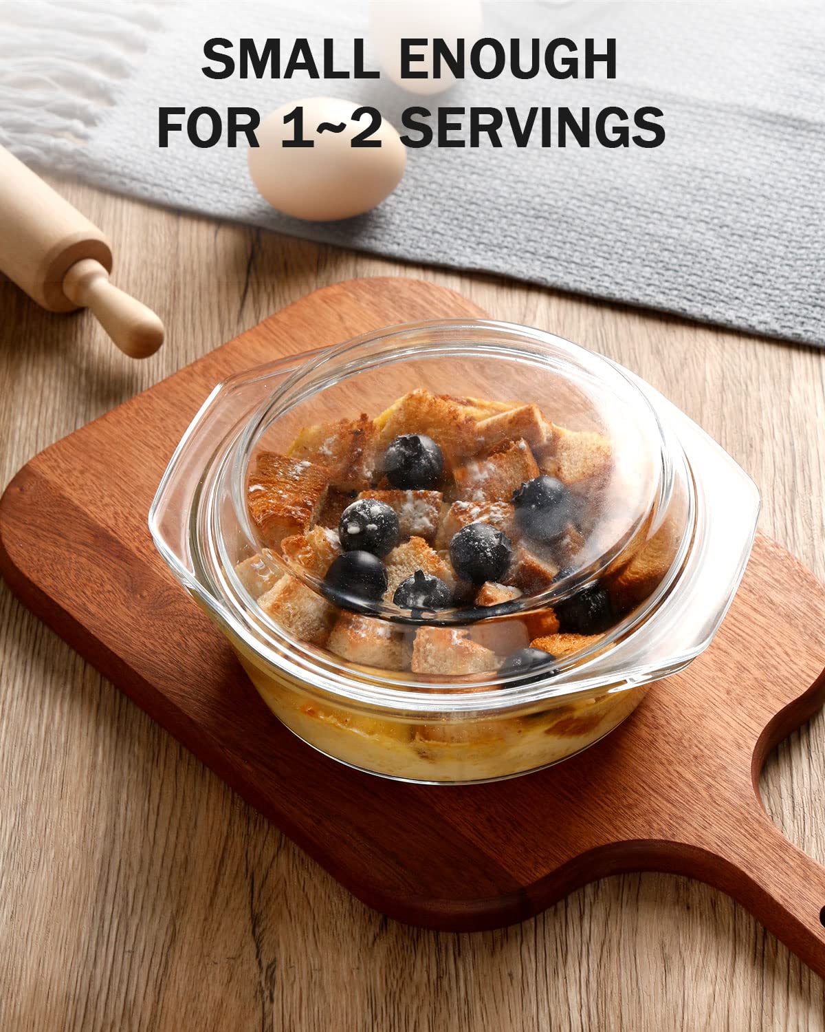 ZYER Small Glass Casserole Dish With Glass Lid Round Glass Microwave Safe Bowls with Lids, Glass Microwavable Bowls (0.65L)