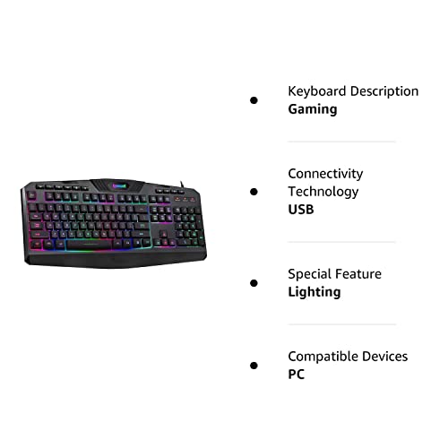 Redragon K503 PC Gaming Keyboard, RGB LED Backlit, Wired, Multimedia Keys, Silent USB Keyboard with Wrist Rest for Windows PC Games (Black)