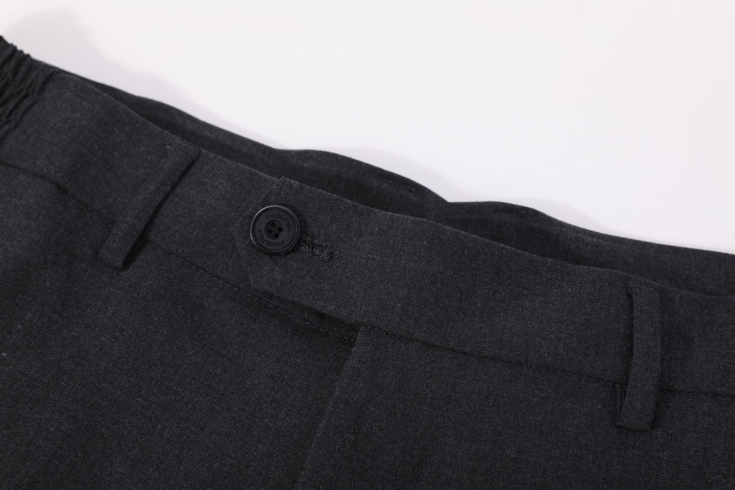 Plaid&Plain Men's Dress Pants with Elastic Waistband and Stretchy Fabric Straight Fit 9802-Charcoal-34WX32L