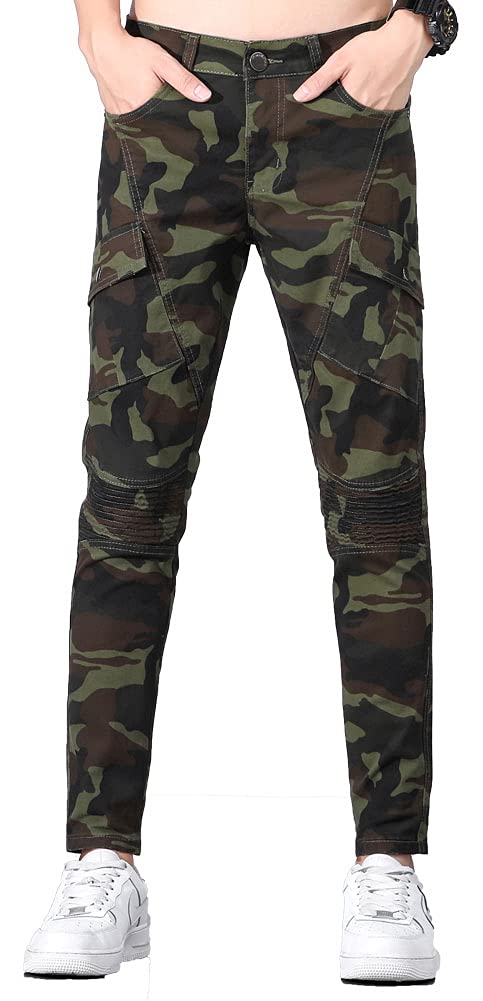Plaid&Plain Men's Skinny Jeans Biker Jeans Cargo Jeans Cargo Pants8013 camo 32X30