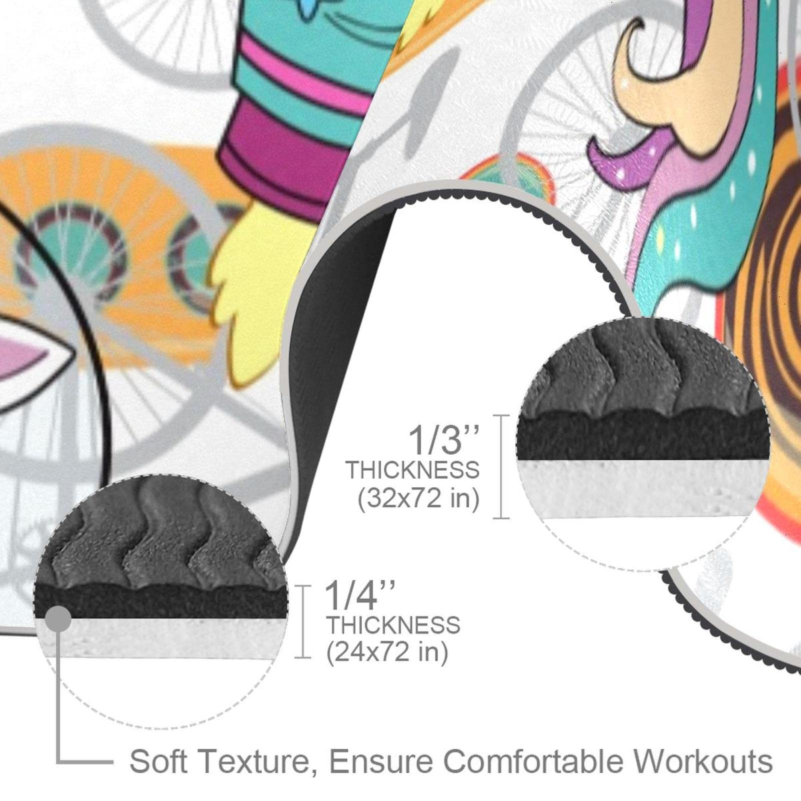 Yoga Mat, Yoga Mats for Home Workout, Workout Mat, Exercise Mats, Pilates Mat, Space Theme Bike Unicorn