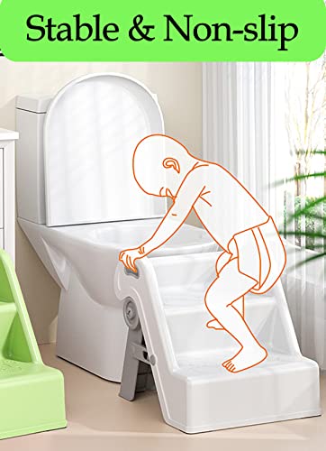 VEMJO Folding Step Stools for Kids Boys and Girls Adjustable Toddler Step Stool for Bathroom Sink 2 Step Ladder Toilet Foldable Step Stool with Handles and Non-Slip Pads (White Colour)