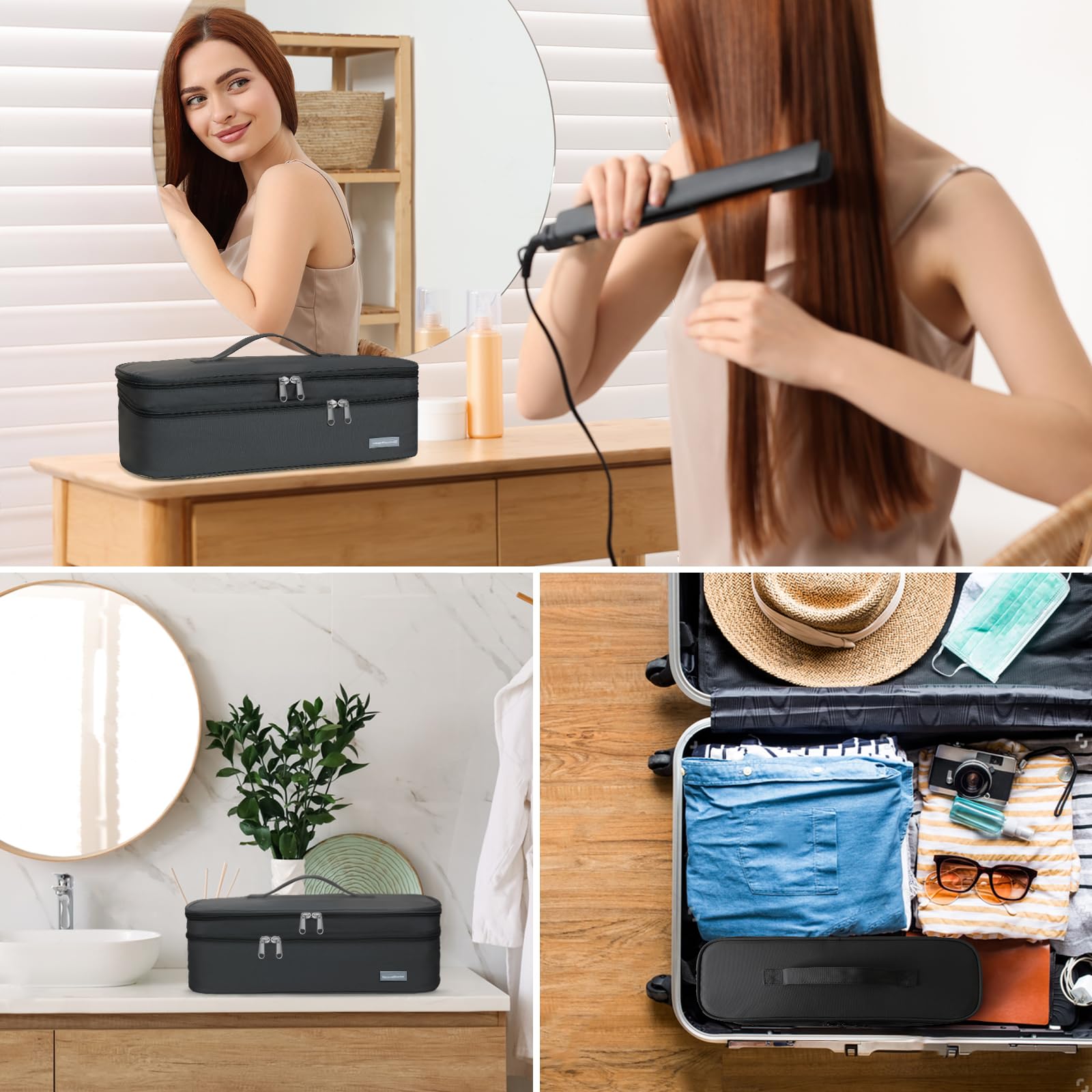 Scandihome Double-Layer Travel Carrying Case Compatible with Shark Flex Style Case Revlon One-Step Hair Dryer and Volumizer Hot Air Brush and Attachments,Portable Storage Organizer Bag,Black