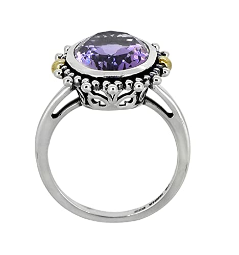 YoTreasure Pink Amethyst Solid 925 Sterling Silver Statement Ring with Brass Accents