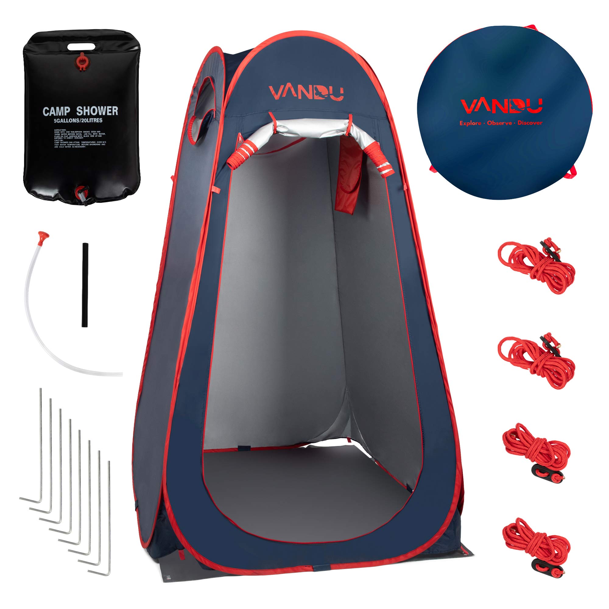 VANDU Pop Up Waterproof Portable Bathroom Tent with Bonus Shower Bag, Ideal for Camping and Beach, Roomy Interior, Easy Setup, UV Protection