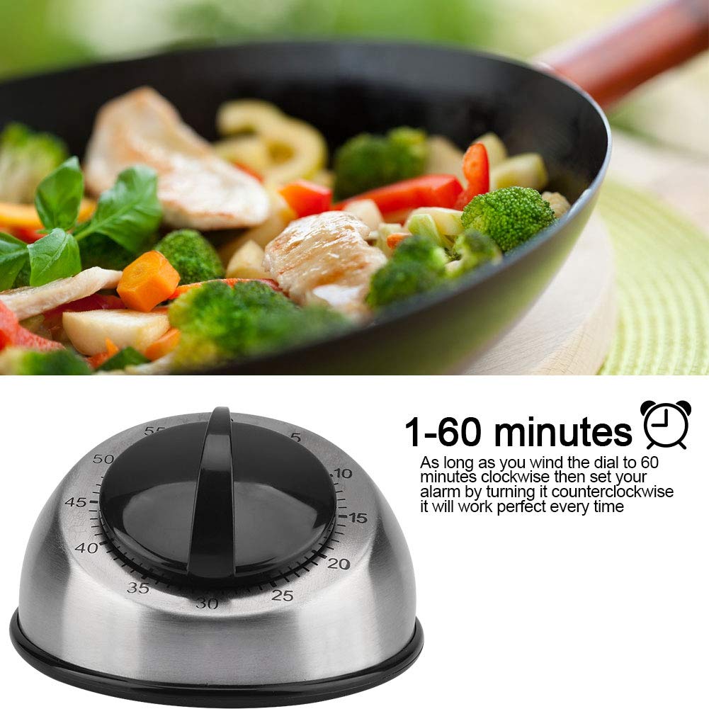 Wallfire 60 Minutes Stainless Steel Kitchen Timer Mechanical Wind- Up Timer Time Reminder Cooking Ring Clock Countdown Timer Quiet Counting Loud Alarm Sound For Adults Kitchen Cooking