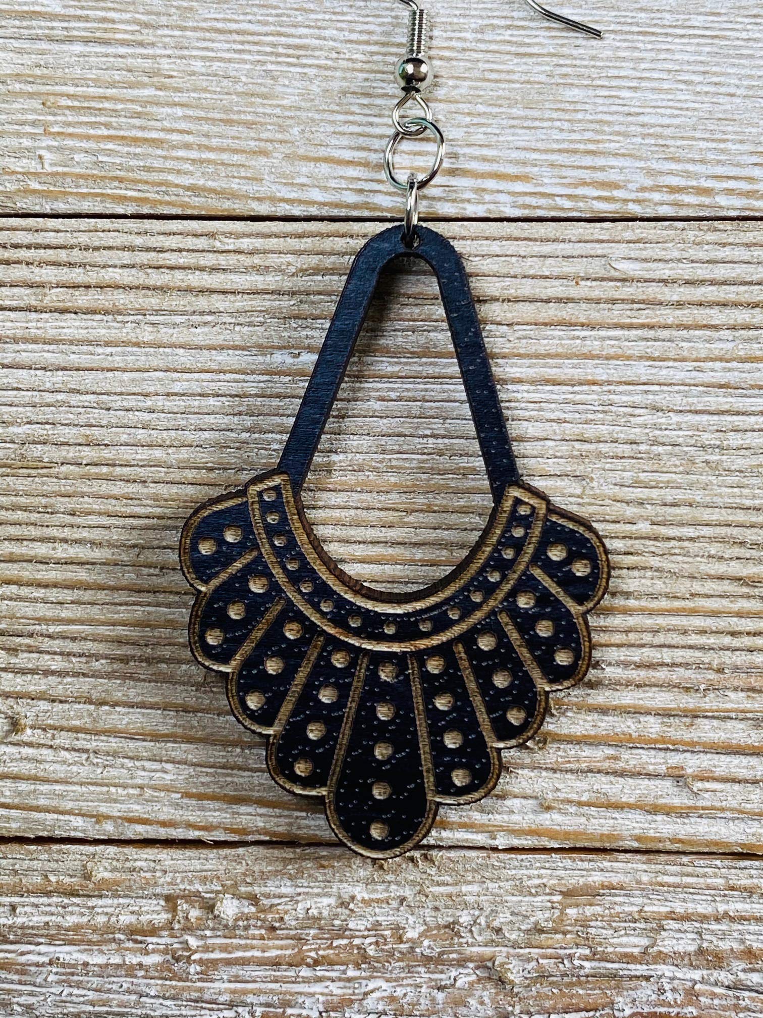 RBG Ruth Bader Ginsburg Dissent Collar Earrings from Black Stained Maple Wood