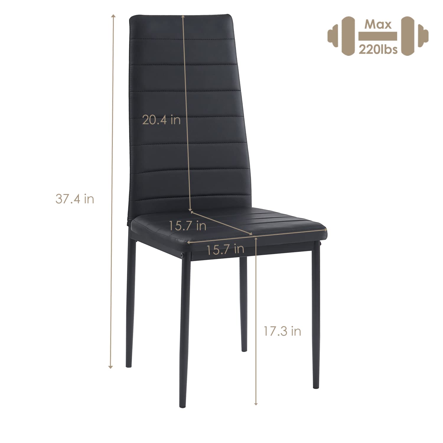 ROZHOME Dining Table Set for 4, 35" Round Glass Table and Faux Leather Metal Chair for Home Office, Kitchen, Dining Room, Apartment, Space Saving (Matte Black+black, Table & 4 Chairs)