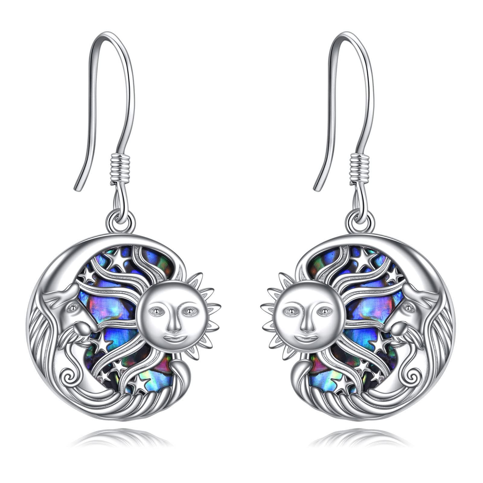 YFN Sun and Moon Earrings Sterling Silver Abalone Shell Dangle Drop Earrings Sun Moon Jewelry Gifts for Women Men