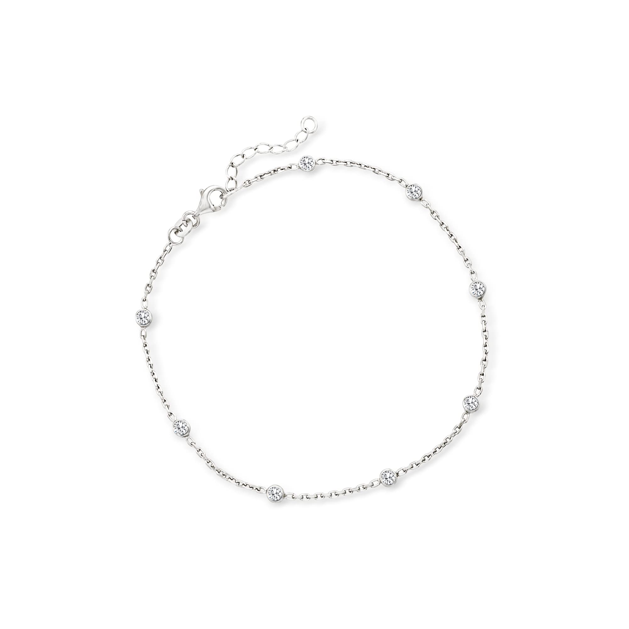 Ross-Simons 0.80 ct. t.w. CZ Station Anklet in Sterling Silver. 9 inches