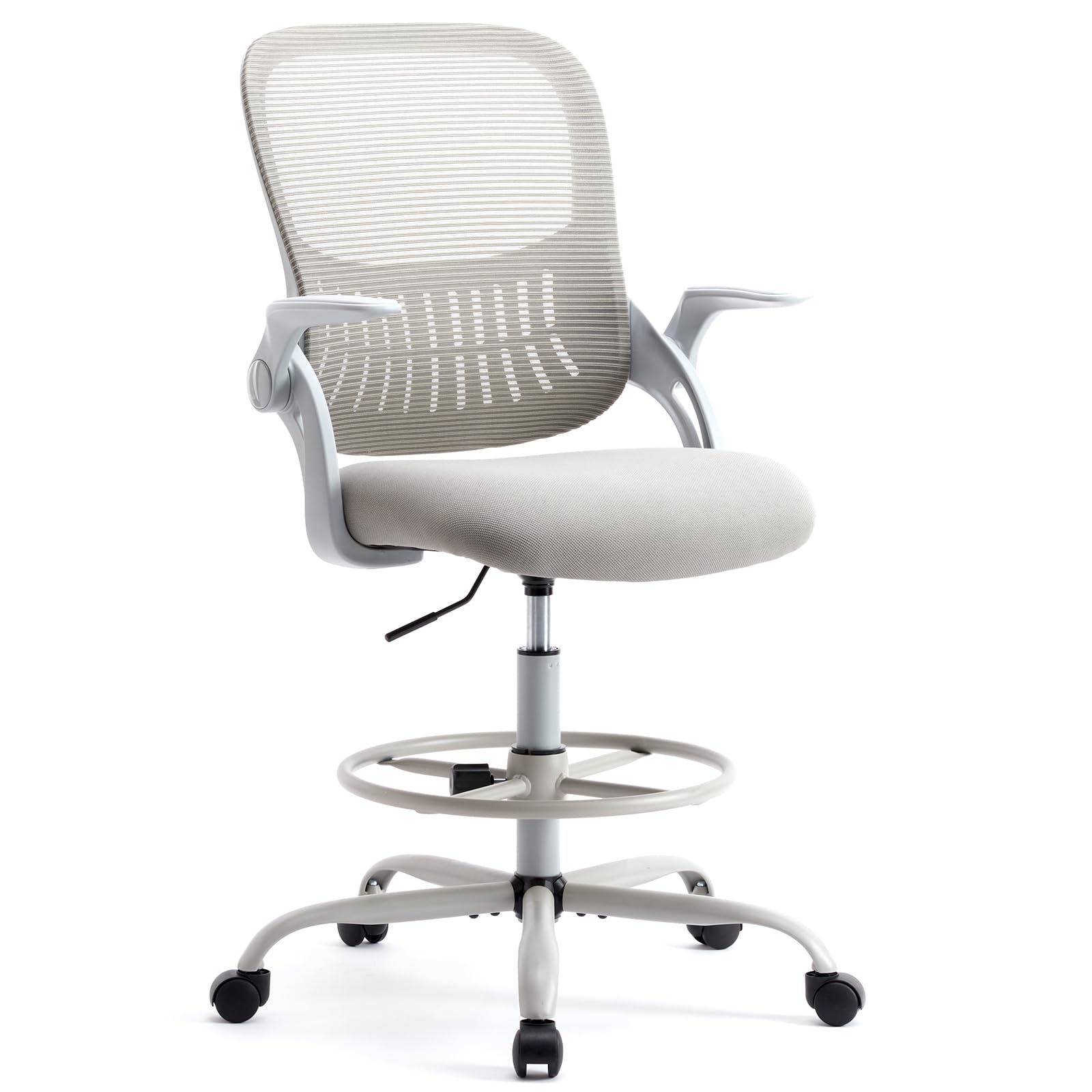SMUG Drafting Chair, Tall Office Chair Tall Standing Desk Chair Counter Height Adjustable Office Chair with Flip-up Arms, Mid Back Mesh Office Drafting Chairs, Grey