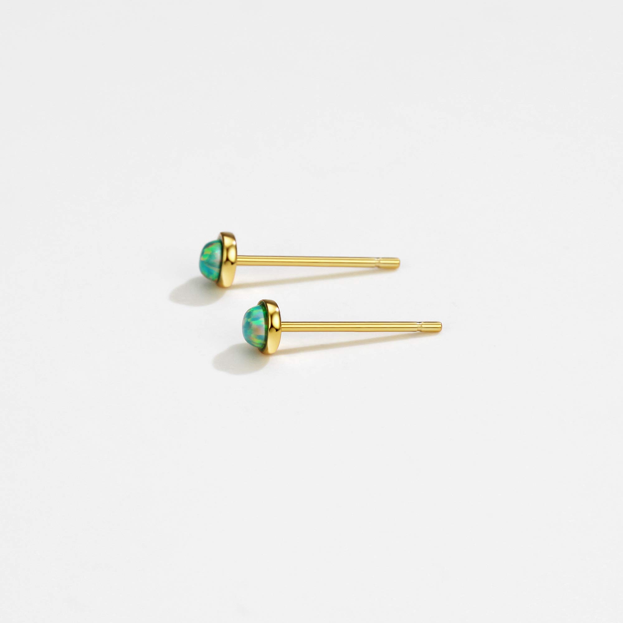 Sterling Silver Opal Stud Earrings for Women 18K Gold Plated Tiny Gemstone Stacking Earrings Birthstone Women's Earrings