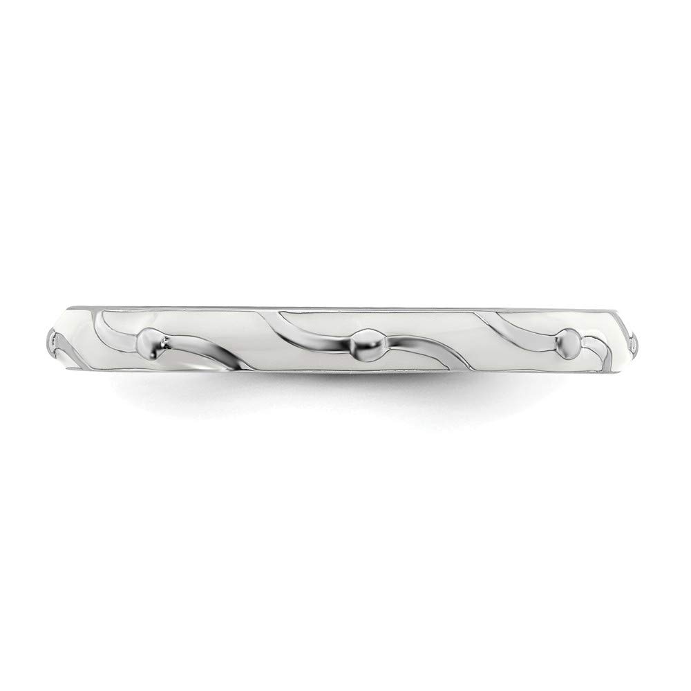 Solid 925 Sterling Silver Stackable White Enamel Ring Eternity Band Size 8
