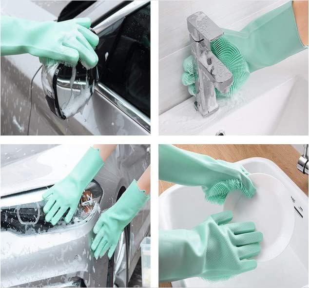 Silicone Dishwashing Gloves, Rubber Scrubbing Gloves, Sponge Cleaning Brush for Dishes Housework, Kitchen, Cars