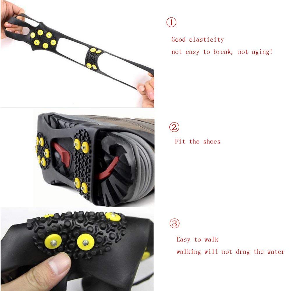 The Fisherman Anti Slip ice Grips, Walk Traction Cleats for Shoes Boot 10-Studs crampons for Hiking (Size:L)
