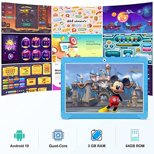 SANNUO Kids Tablet 10.1 inch, GMS-Certified Android 9.0,Kids -Mode,2GB RAM,2.0+5.0MP Dual Camera,IPS1280x800 Screen,3G,GPS,Google Play with Learning App for Children