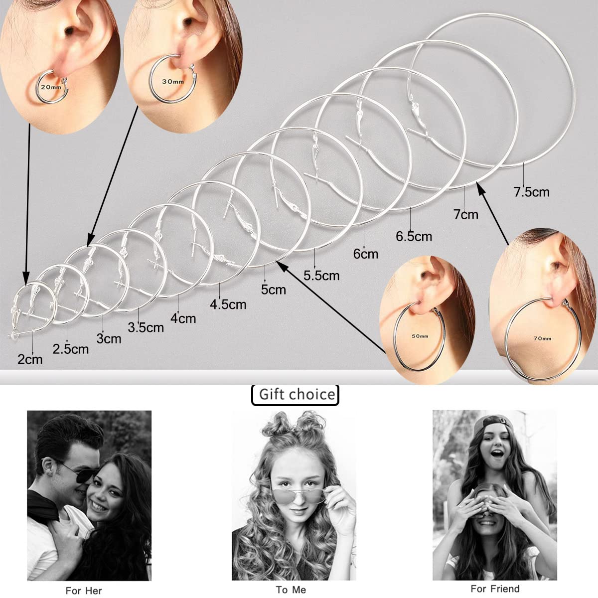 Spiritlele 24 Pairs Silver Hoop Earrings Lightweight Multipack Cubic Zirconia Earrings Assorted Earrings Set for Women