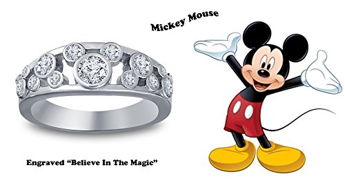 TVS-JEWELS White Platinum Plated Round Cut White Cubic Zirconia Ladies Mickey Mouse Wedding Ring (6)
