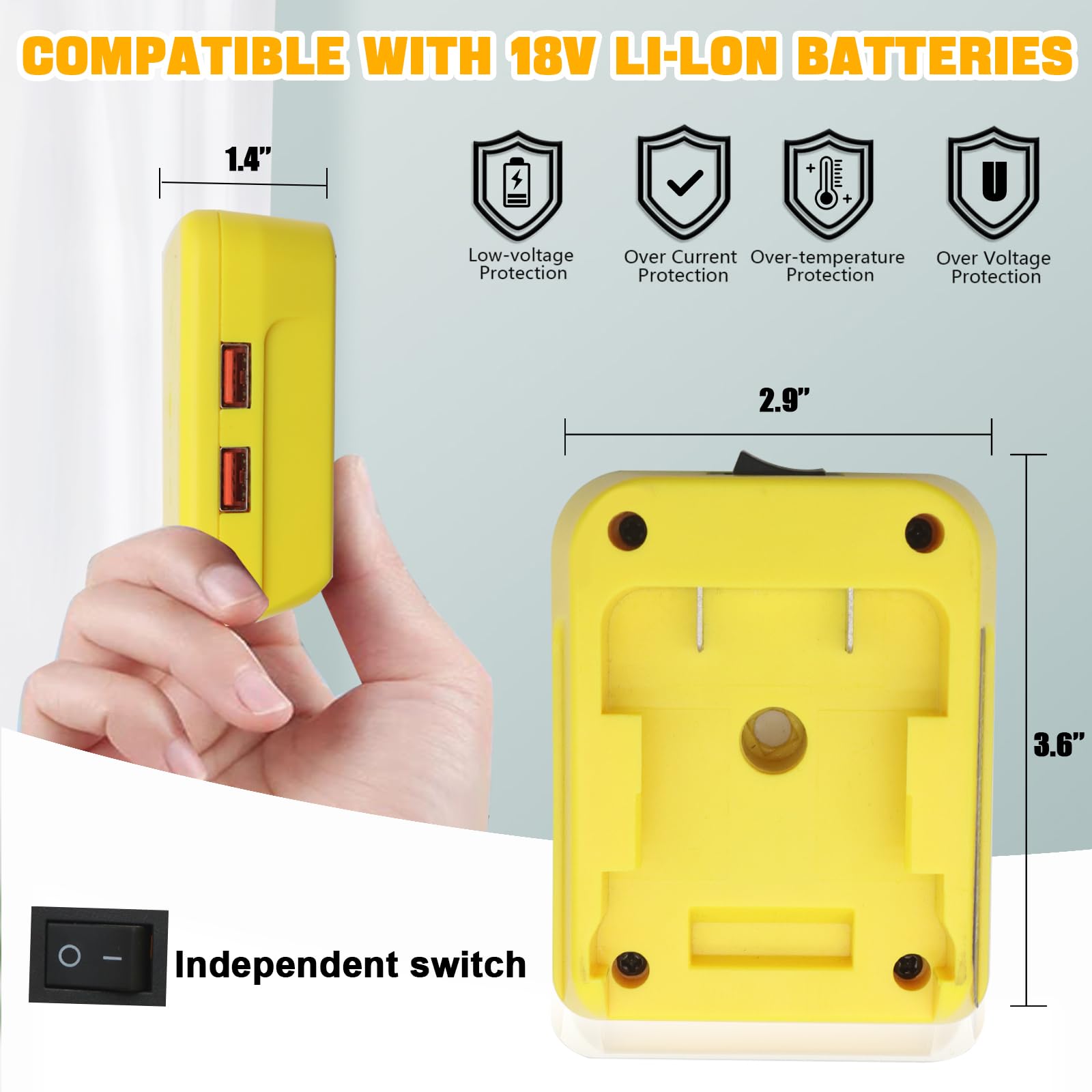 USB Battery Adapter Phone Charger Compatible with Dewalt 20v Max Battery Cordless Portable Battery Power Adapter Converter Connector Holder, Tool Only