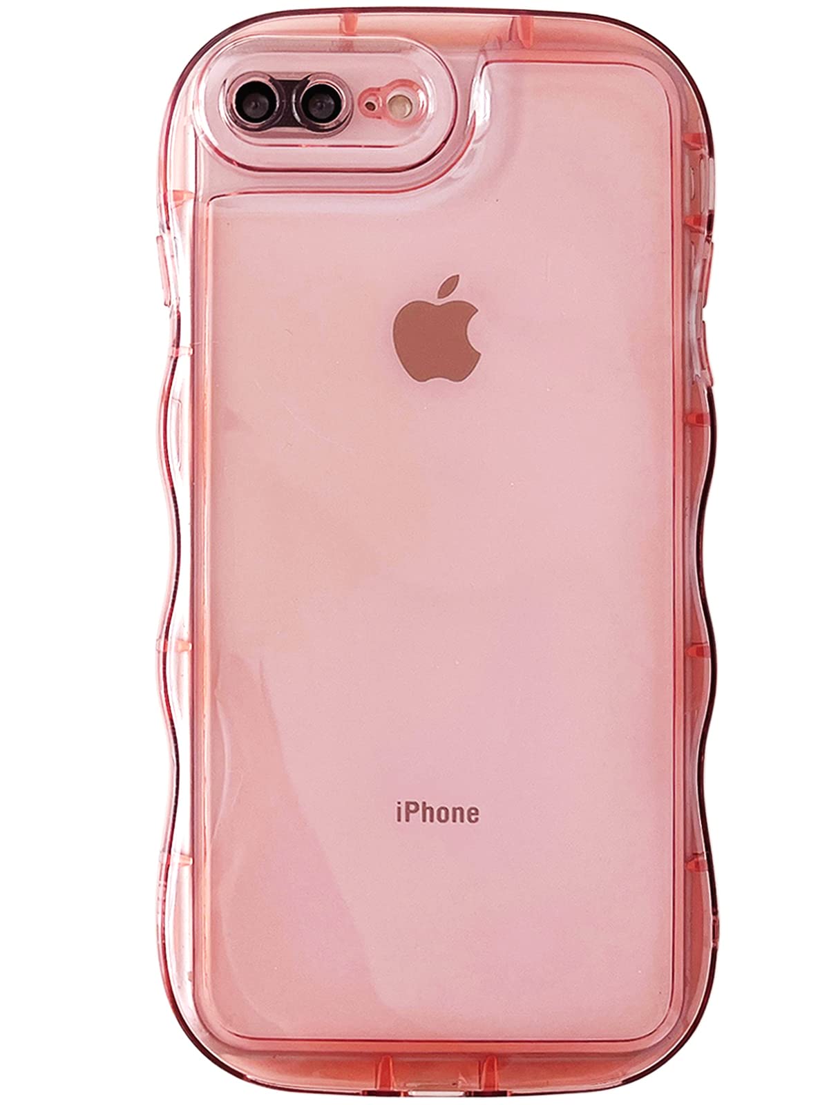 Qokey for iPhone 8 Plus Case,iPhone 7 Plus Case 5.5 inch Cute Clear Love Case Frame Wavy Edge Transparent Full Protective Soft TPU Shockproof Phone Cases Cover for Women Girls,Pink