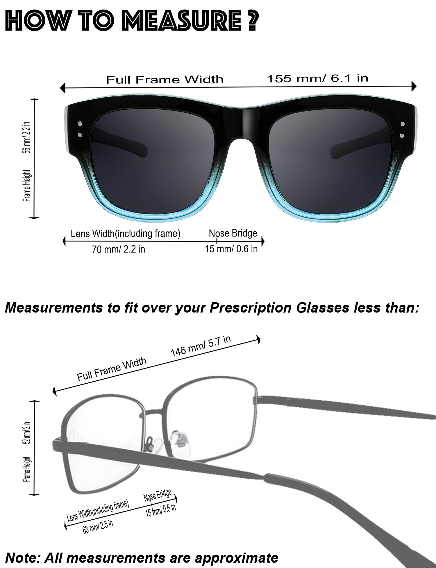 The Fresh High Definition Polarized Wrap Around Shield Oversized Sunglasses for for Large Prescription Glasses - Gift Box Package (F613-Crystal Black/Blue for Large Glasses, Grey)