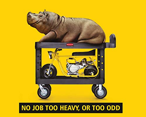Rubbermaid Commercial Products 2-Shelf Utility/Service Cart, Medium, Lipped Shelves, Standard Handle, 500 lbs. Capacity, for Warehouse/Garage/Cleaning/Manufacturing