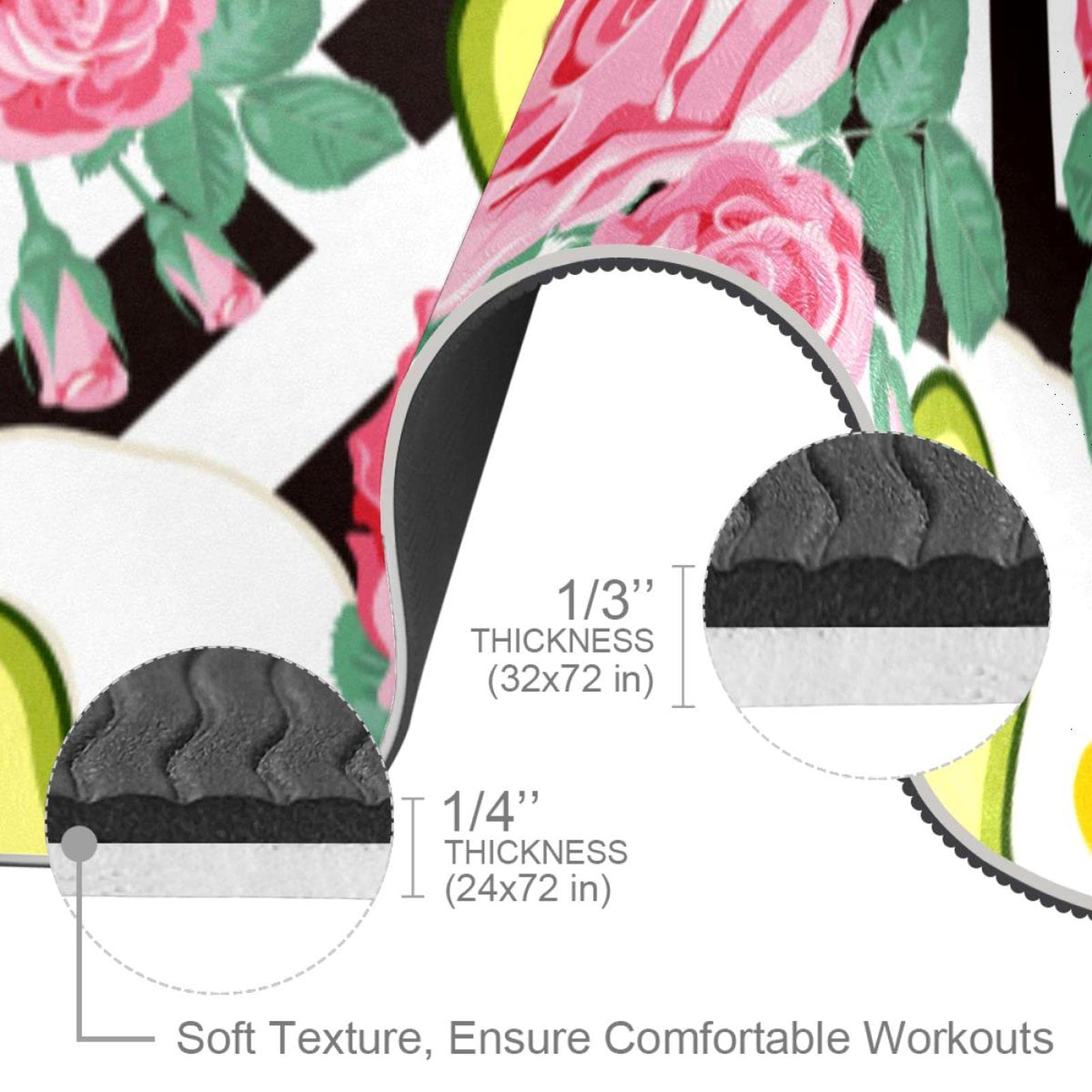 Yoga Mat, Yoga Mats for Home Workout, Workout Mat, Exercise Mats, Pilates Mat, rose flower plant yin yang pattern