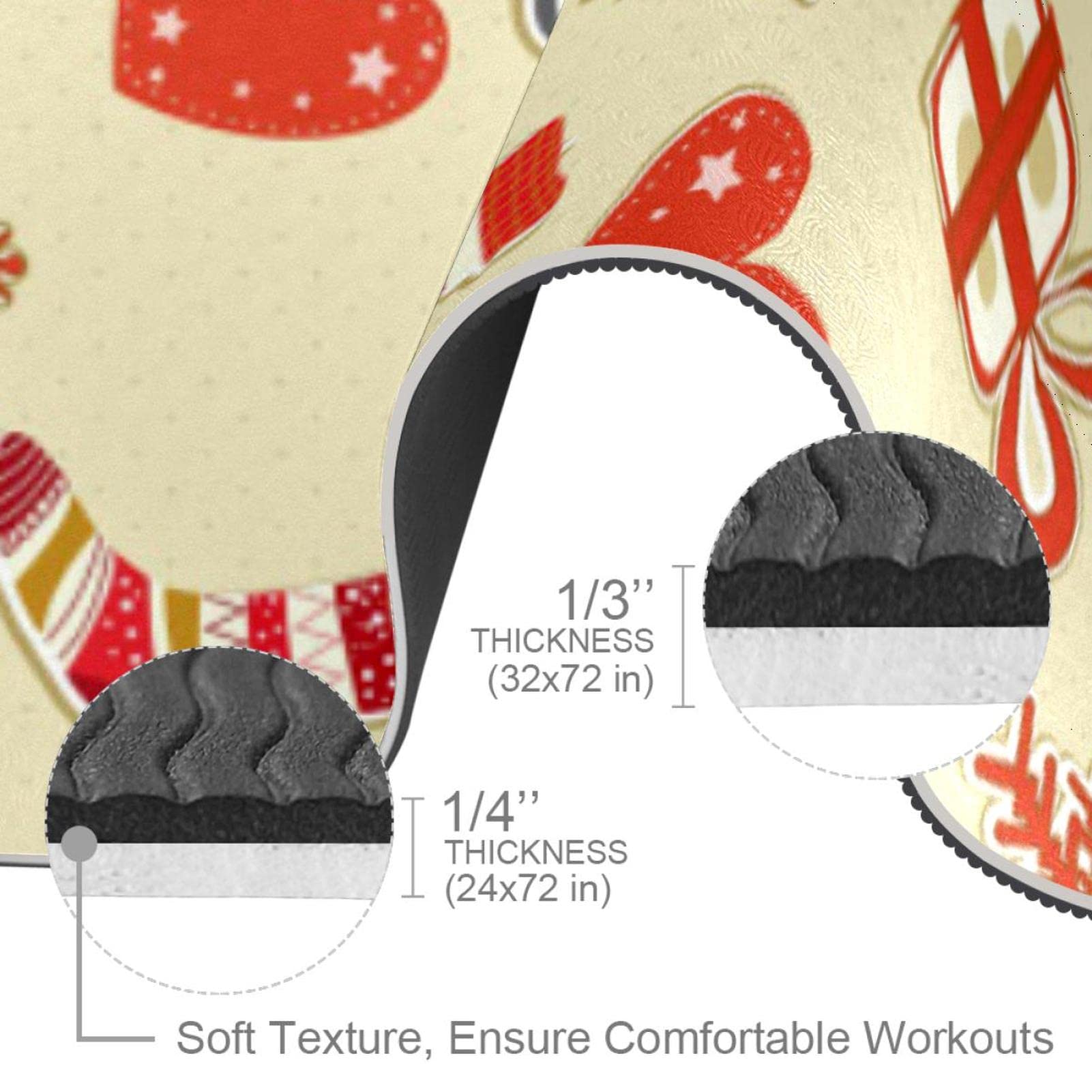 Yoga Mat, Yoga Mats for Home Workout, Workout Mat, Exercise Mats, Pilates Mat, Christmas Decoration Pattern
