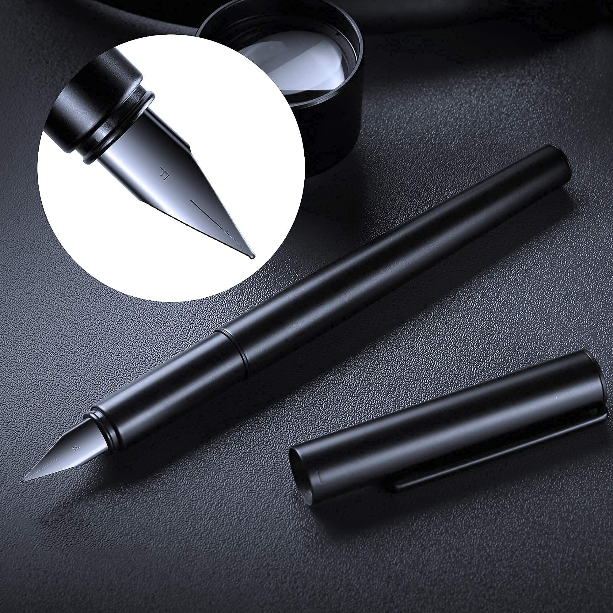 T-Lush Tree Fountain Pen, Black Metal Case, Black Titanium Nib, High-end Men's Fountain Pen, Gift ， With Pen Case