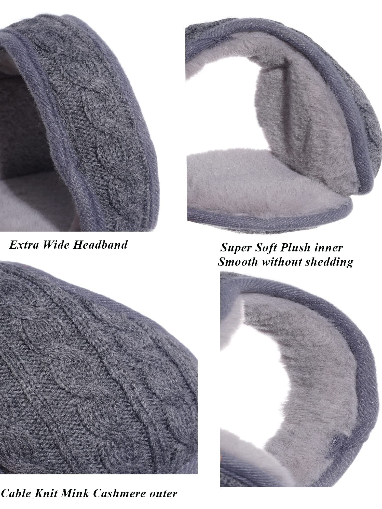 Sami Time Foldable Womens Ear Muffs,Winter Ear Warmers/Covers,Cable Knit Furry Fleece Unisex Earmuffs for Winter (A Gray)