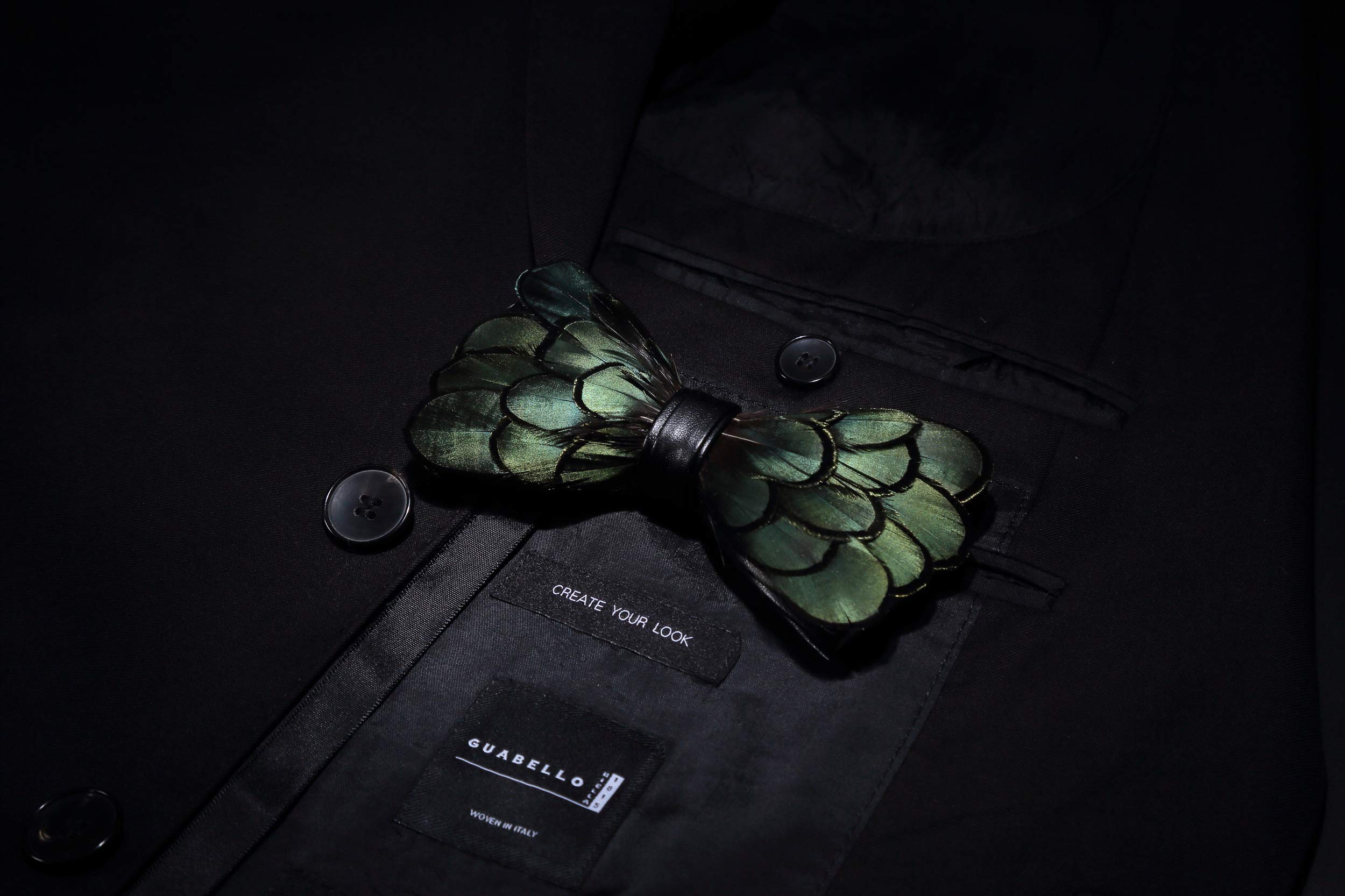 RBOCOTT Green Feather Pre-tied Bow tie Leather Bowtie and Brooch Sets for Men(6)