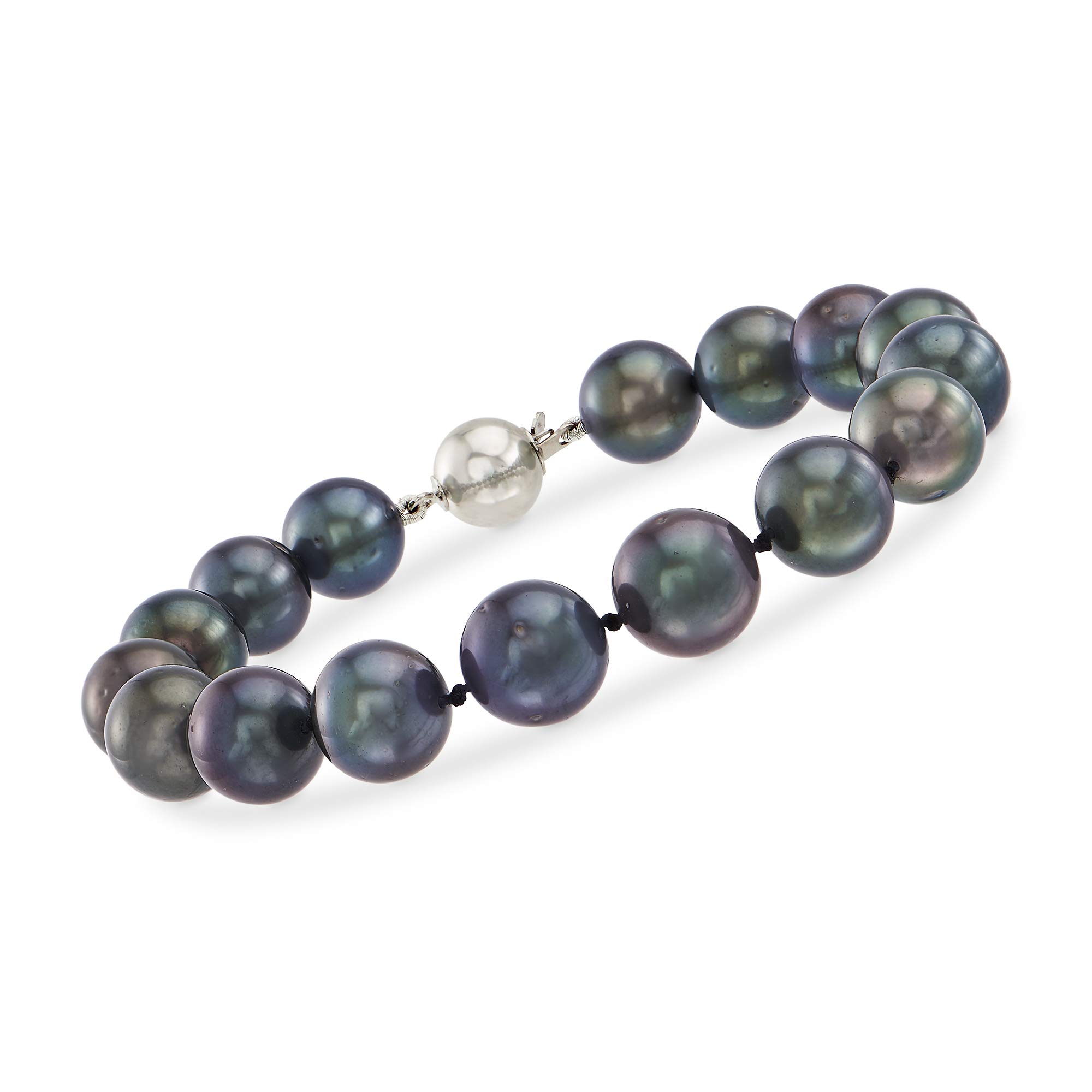 Ross-Simons 10mm Black Cultured Tahitian Pearl Bracelet With 14kt White Gold. 7.5 inches