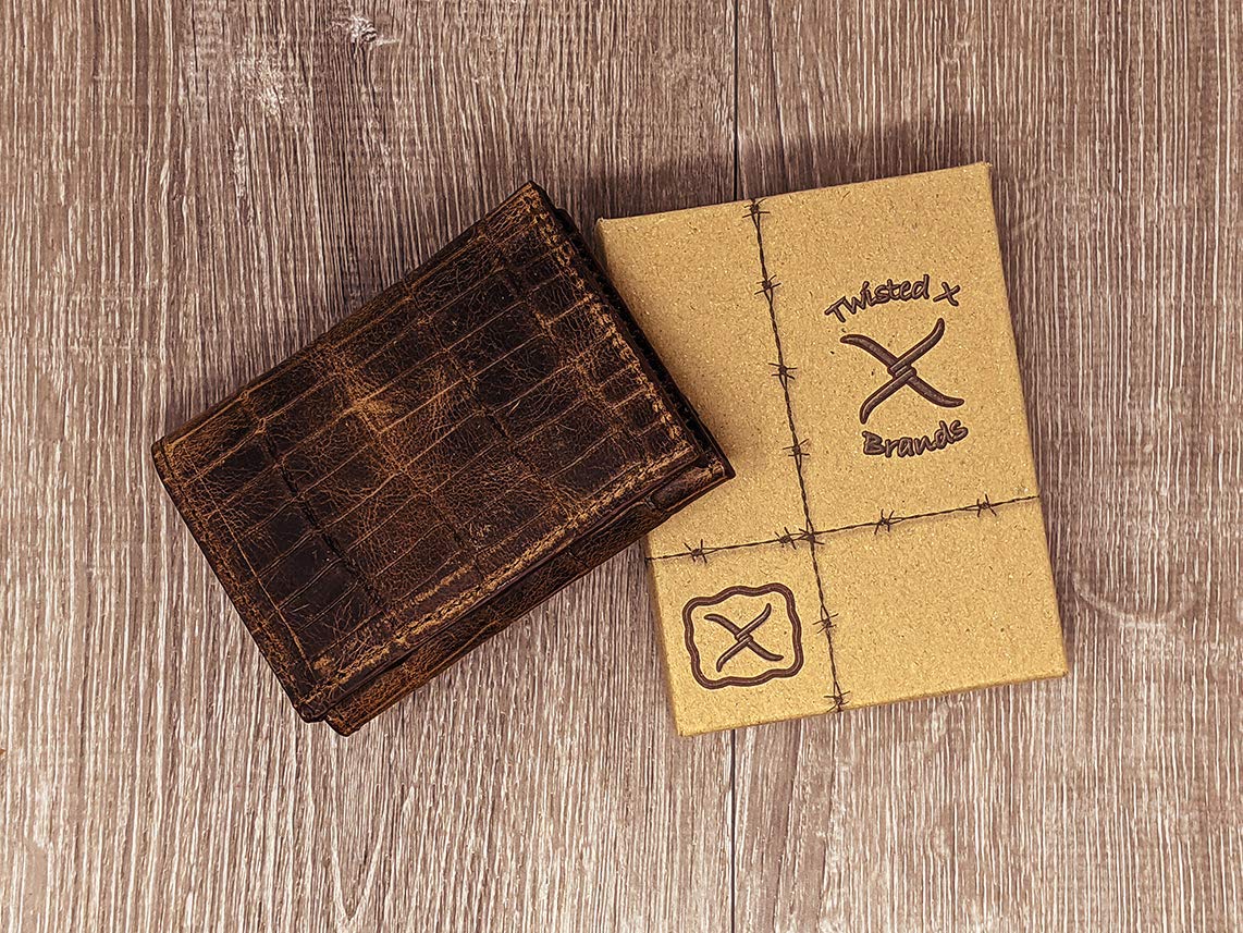 Twisted X Exotic Print Embossed Leather Trifold Wallet (Distressed Alligator)