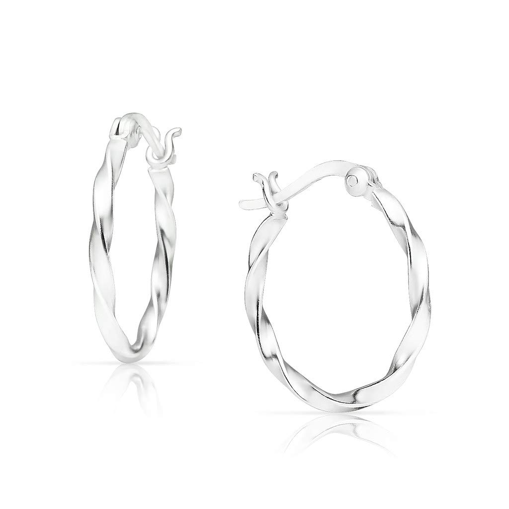 SOLIDSILVER- Sterling Silver Lightweight Click Top High Polished Twisted Hoop Earrings | Size 25mm