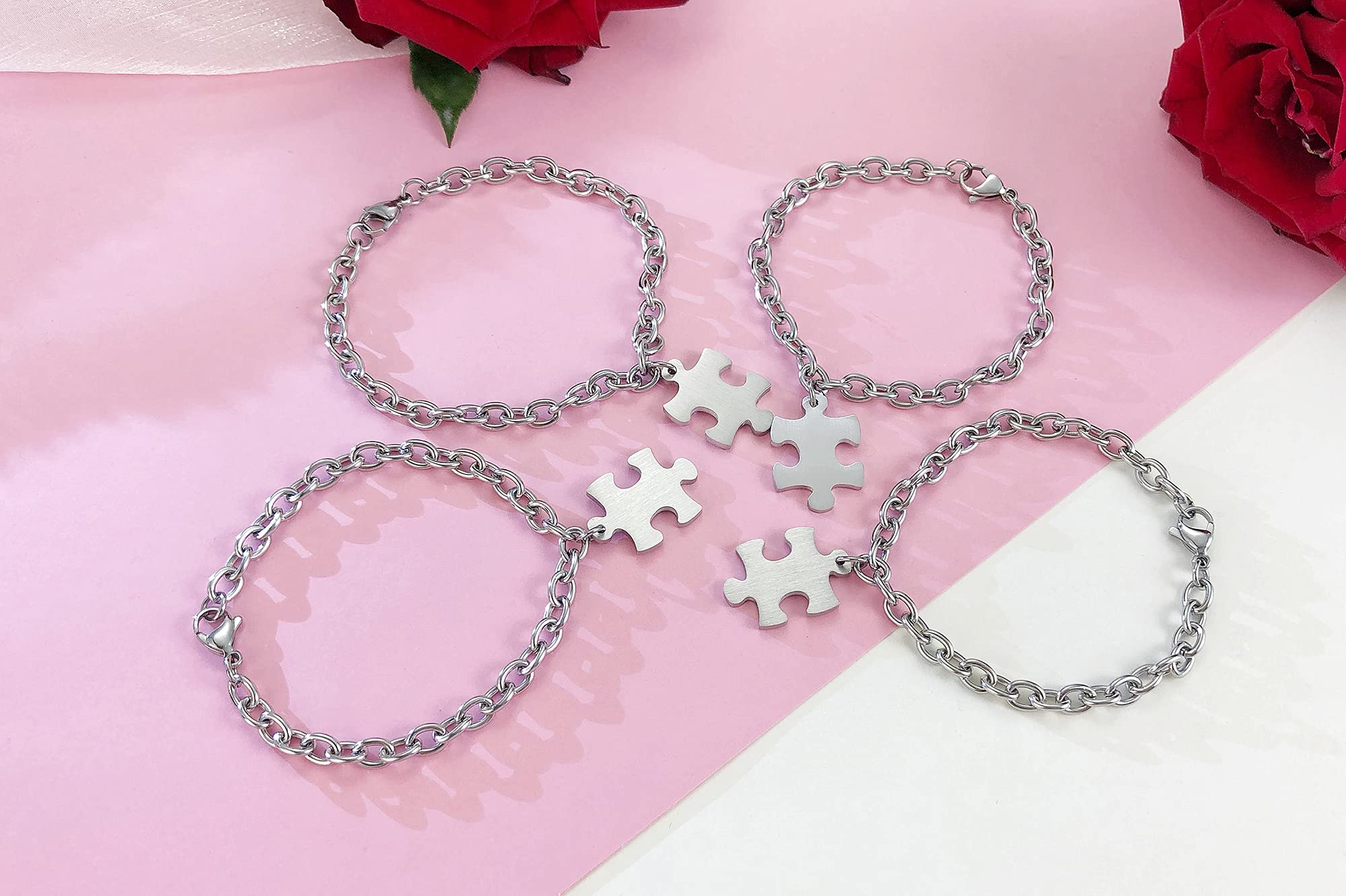 VNOX Personalized Customized Puzzle Piece Bracelet Set of 4 Link Bracelet for Best friend BFF Family Love/Friendship Jewelry Gift Sets