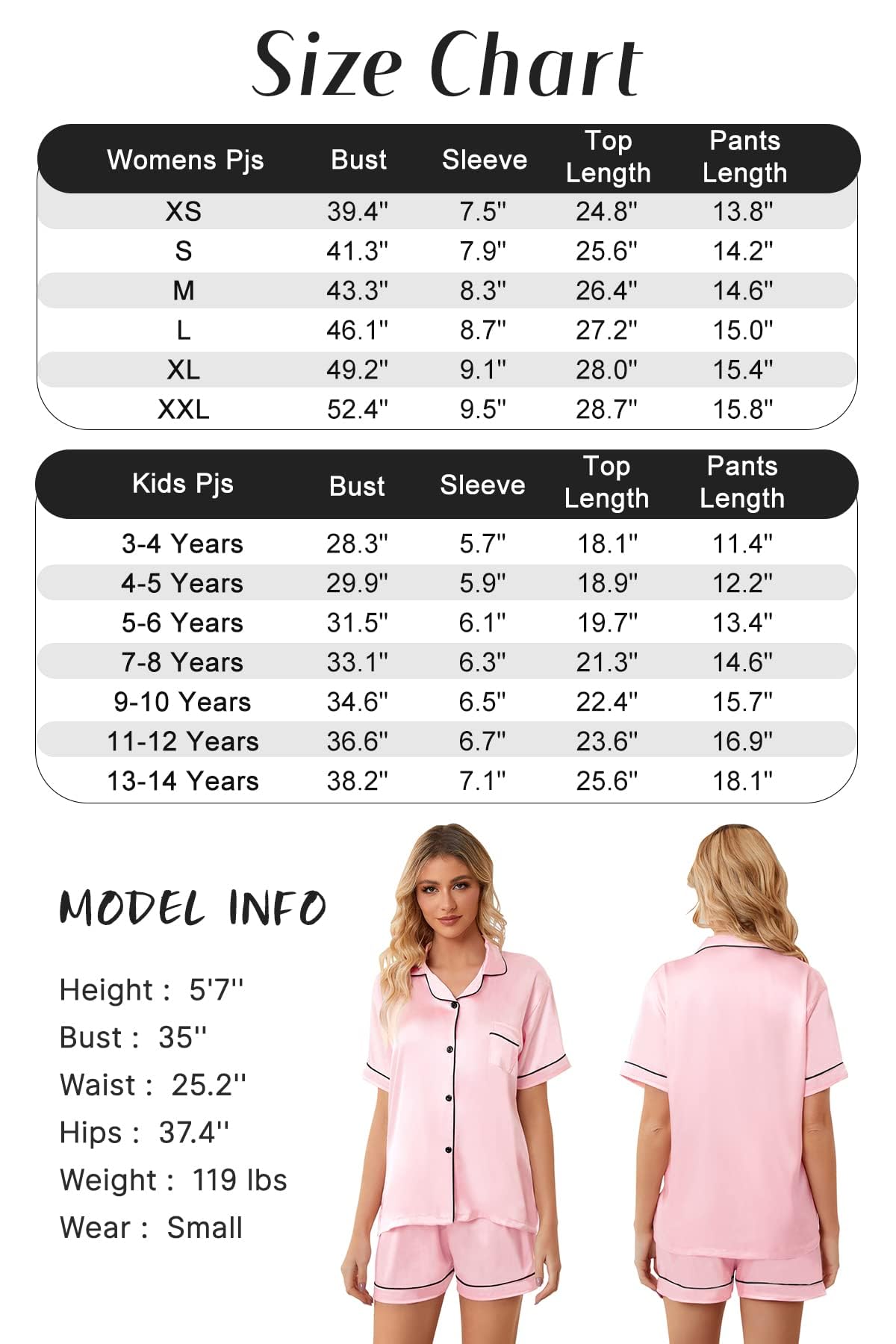 Schbbbta Pajamas Set for Girls Silk Button Down Pjs Satin Short Sleeve Sleepwear 2 Piece Lounge Sets, Pink, 11-12 Years