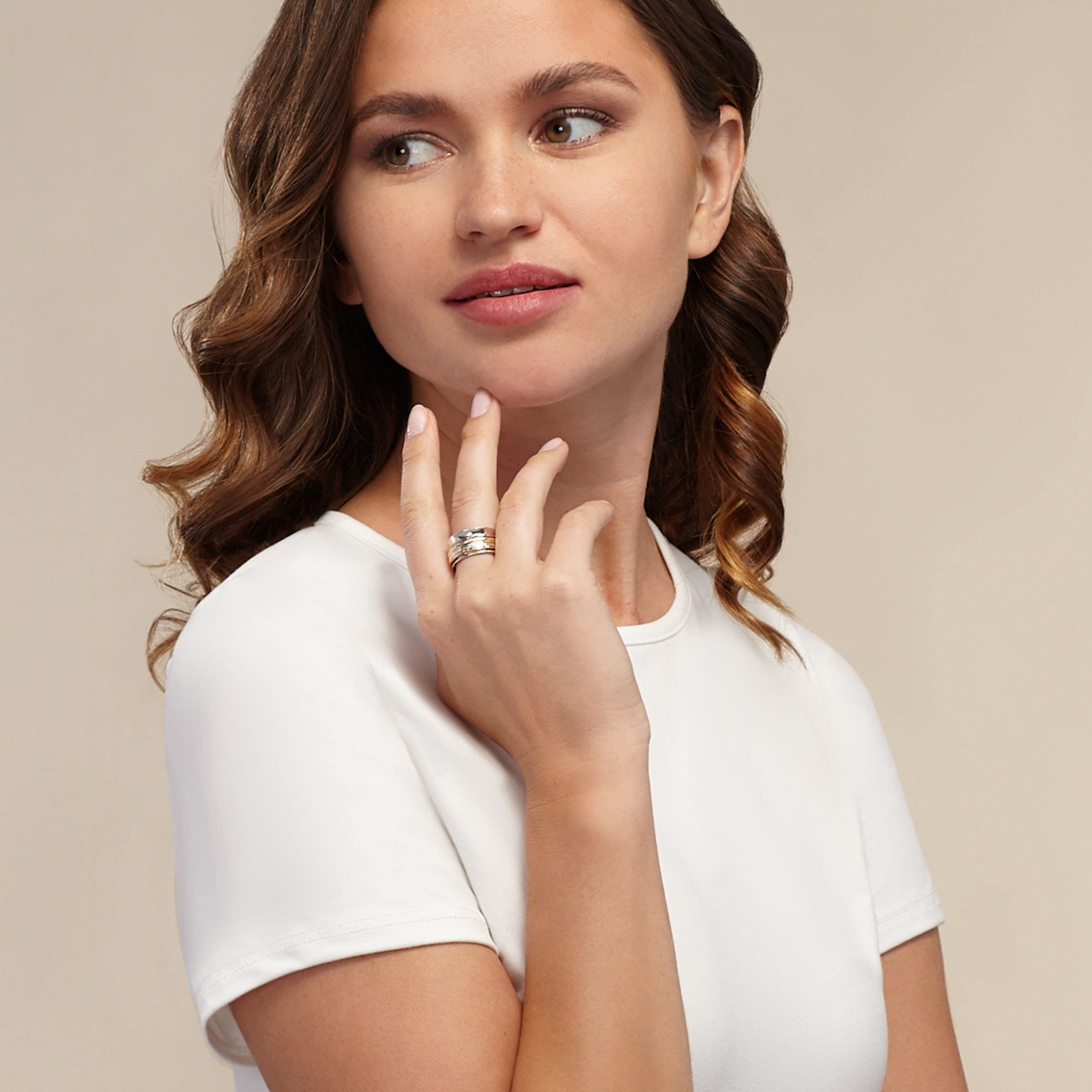 Silpada 'Gold Rush' Fidget Spinner Ring in Sterling Silver & 18K Yellow & Rose Gold Plate, Size 9
