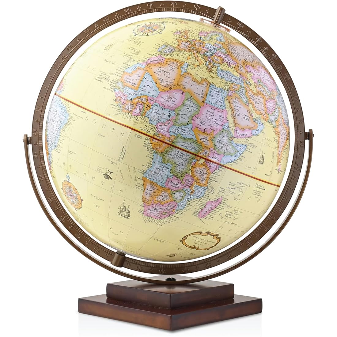 Replogle Globes Revolution Globe - 12 inch Antique Style Globe with Stand - Current & Updated with 1000's of Locations - Gyromatic Full Swing Movement - Decorative World Globe for Home & Office