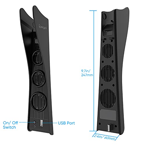 YUANHOT Vertical Stand and 2-in-1 Cooling Fan Accessories Kit Compatible with PS5, Stand with Controller Charging Station Within 2-3H, Cooling System, Headset Holder, Extra USB Ports, 14 Game Slots