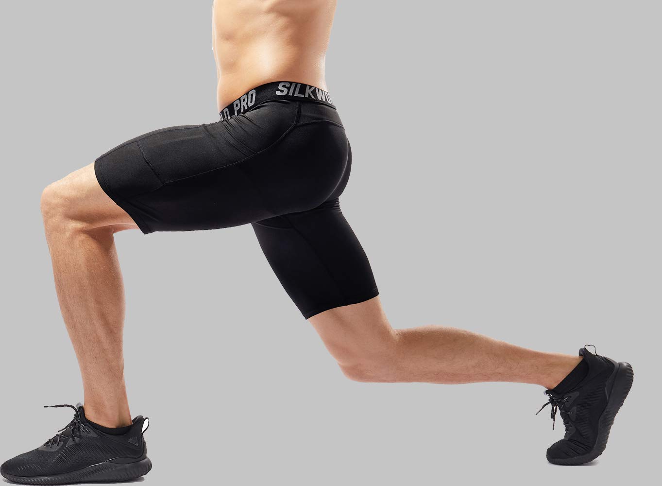 SILKWORLD Men's Compression Shorts Pockets Sports Running Tight (X-Large, Black/(Pack of 1))