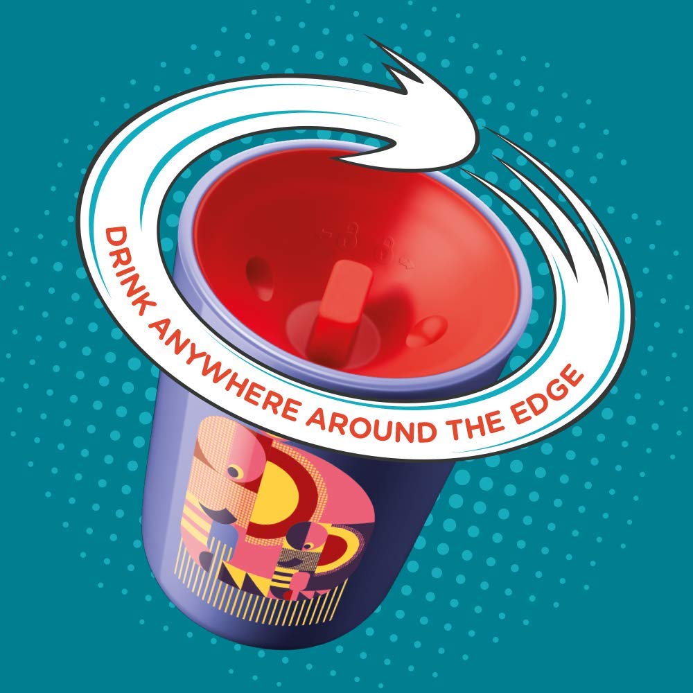 Tommee Tippee Easiflow 360° Spill-Proof Toddler Cup with Travel Lid, Lavender/Cherry, 12+ Months 2 Count (Pack of 1)