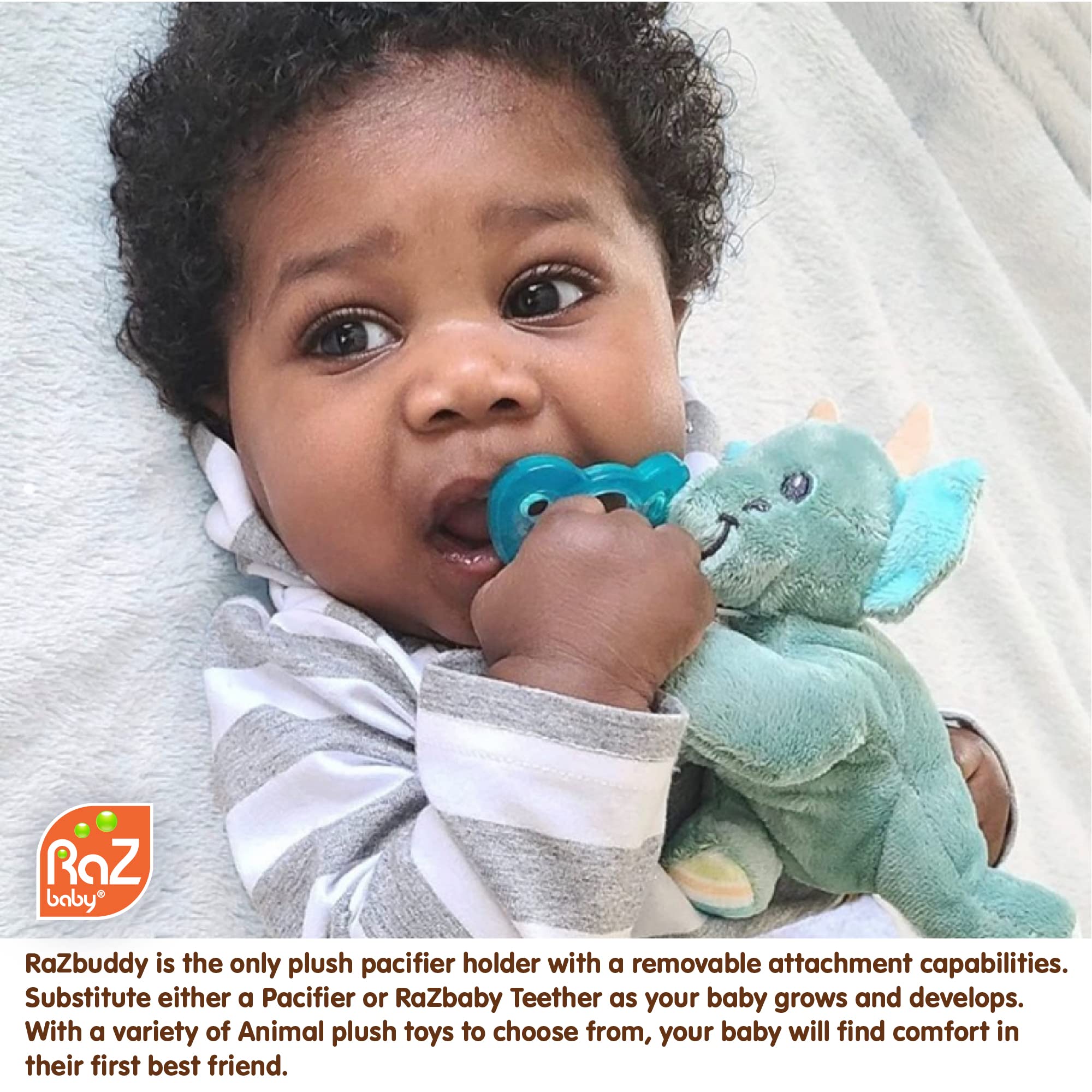 RaZbaby JollyPop Pacifier, Holder w/ Detachable Baby Pacifier, Stuffed Animal RaZbuddy, All Ages 0M+, 100% Medical Grade USA Made Silicone Pacifier, Machine Washable, Textured & Easy to Hold β Panda