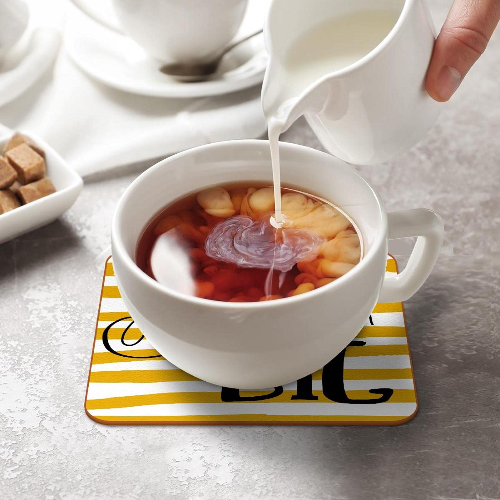 Set of 6 Pieces Coasters for Drink,Stripe Quote Dream Big Square Cup Pad Mat for Insulation Heat Protect and Decor Furniture