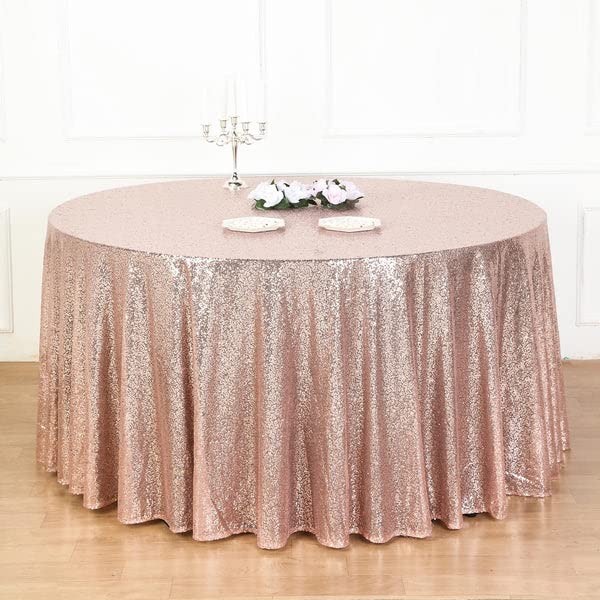 Tableclothsfactory 132" Wholesale Premium Table Cover Sparkly Sequin Round Tablecloth for Wedding Banquet Party Home Decor - Rose Gold