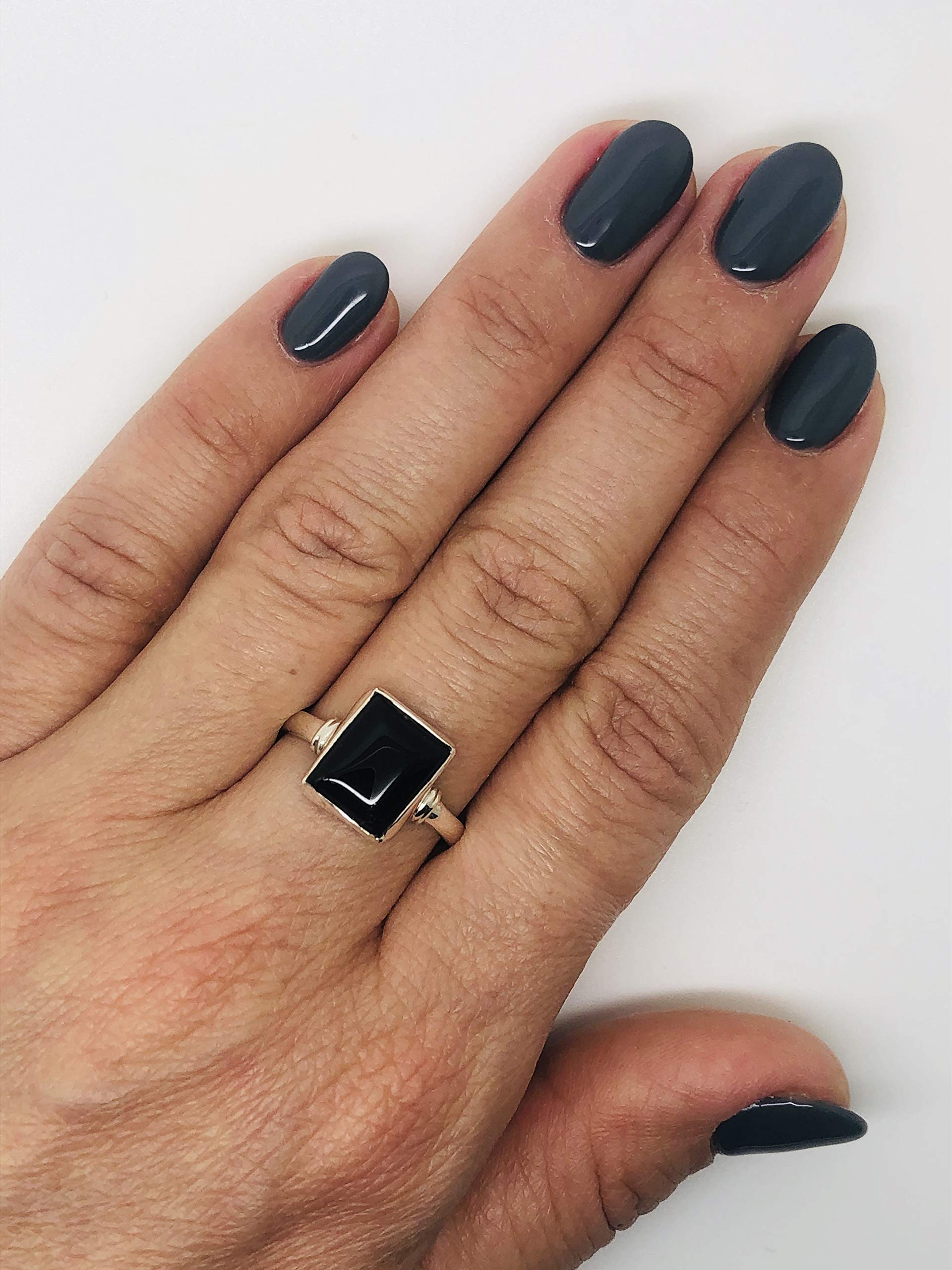 Square Black Onyx Ring 925 Sterling Silver Ethnic Vintage Tribal Gipsy Boho Look (7)