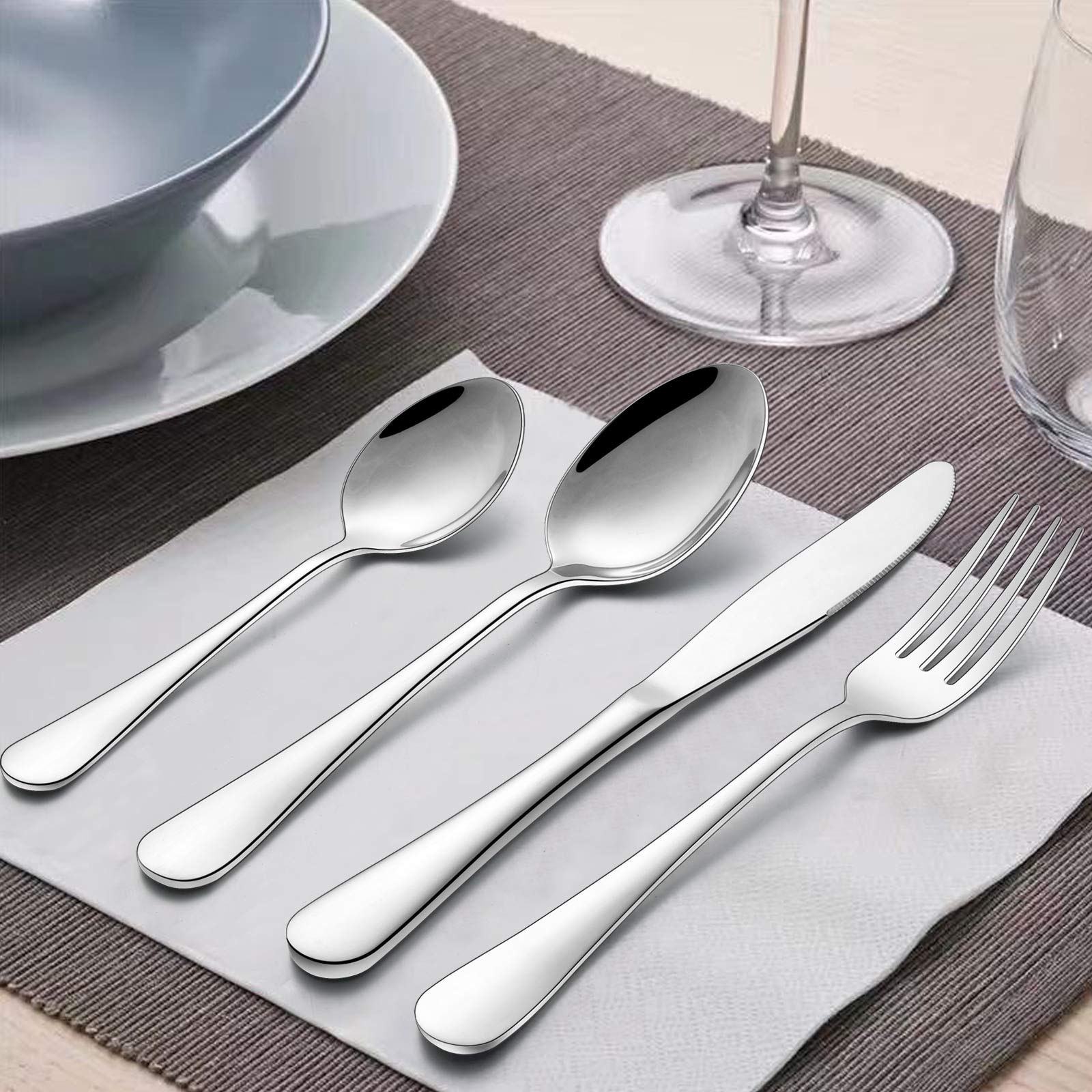 Wildone 30-Piece Silverware Flatware Cutlery Set, Stainless Steel Tableware Utensils Service for 6, Include Dinner Knives/Forks/Spoons, Mirror Polished, Dishwasher Safe