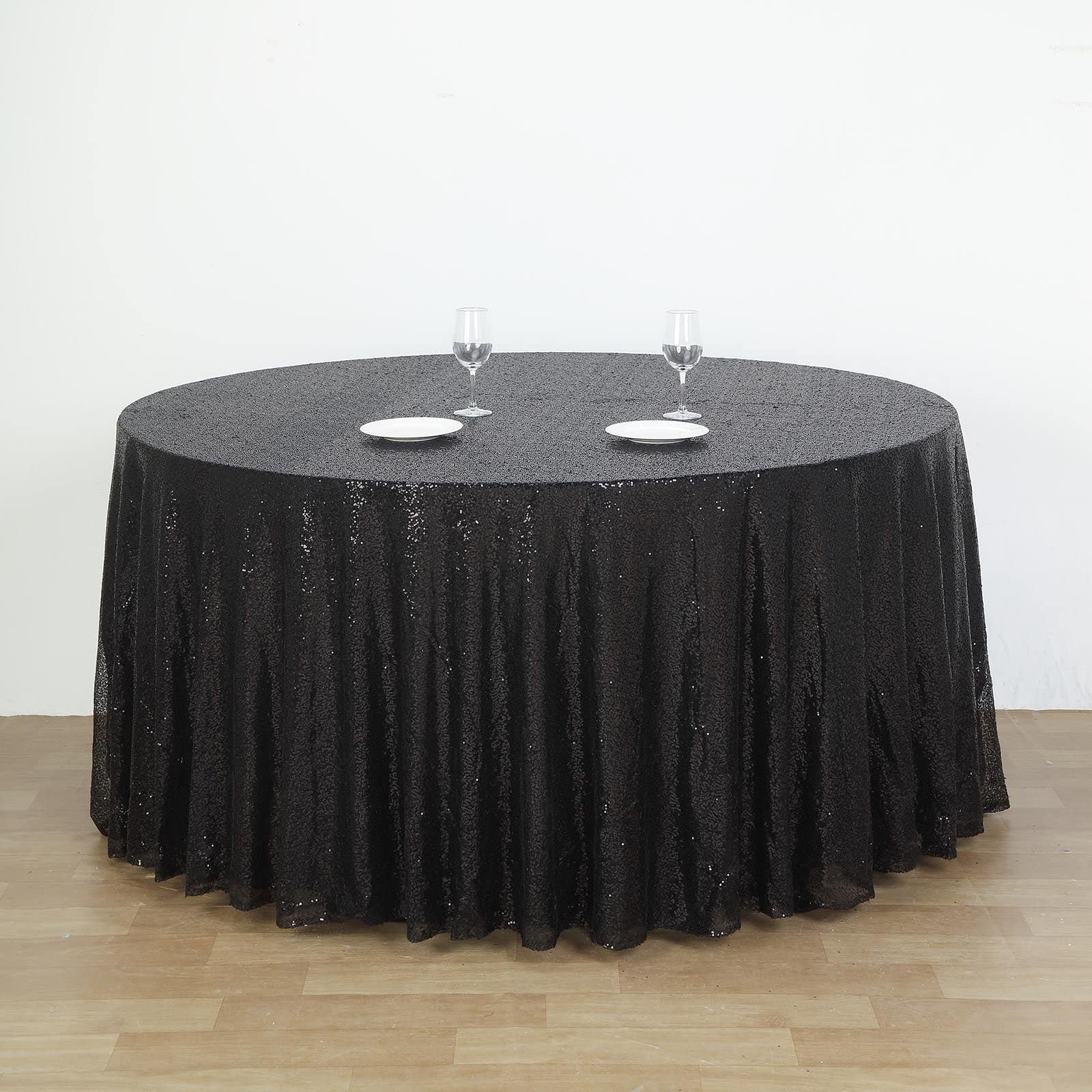 Tableclothsfactory 132" Wholesale Premium Table Cover Sparkly Sequin Round Tablecloth for Wedding Banquet Party Home Decor - Royal Blue
